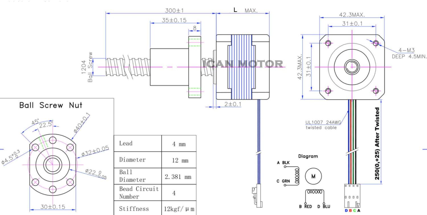 Ball screw stepper motor nema17 | ICAN